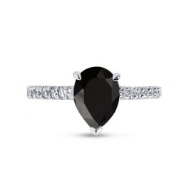 Pear Cut Black Diamond Fishtail Setting Engagement Ring | Reve Diamonds